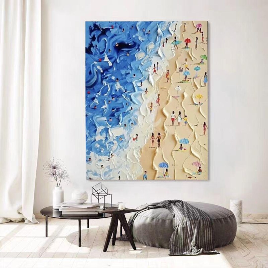 Summer Vacation Beach Ocean Sunbathing Art Oil Painting Thick Texture ...