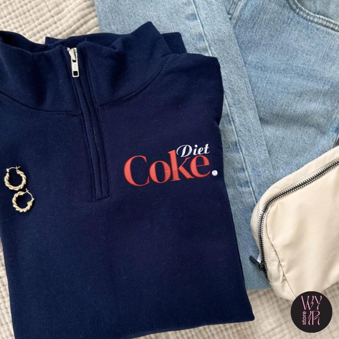 Diet Coke Embroidered Quarter Zip Sweatshirt, Soda Lover Pullover, Cozy ...
