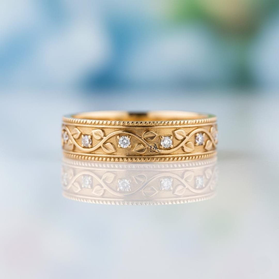 1920's Edwardian Nature Inspired Moissanite Ring, Full Eternity Wedding ...