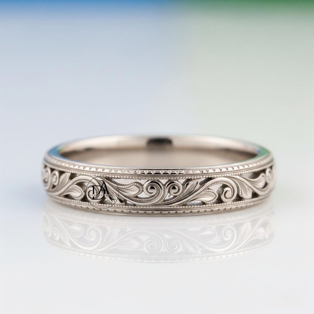 Nature Inspired Promise Band, Leaf Inspired Full Eternity Wedding Band ...
