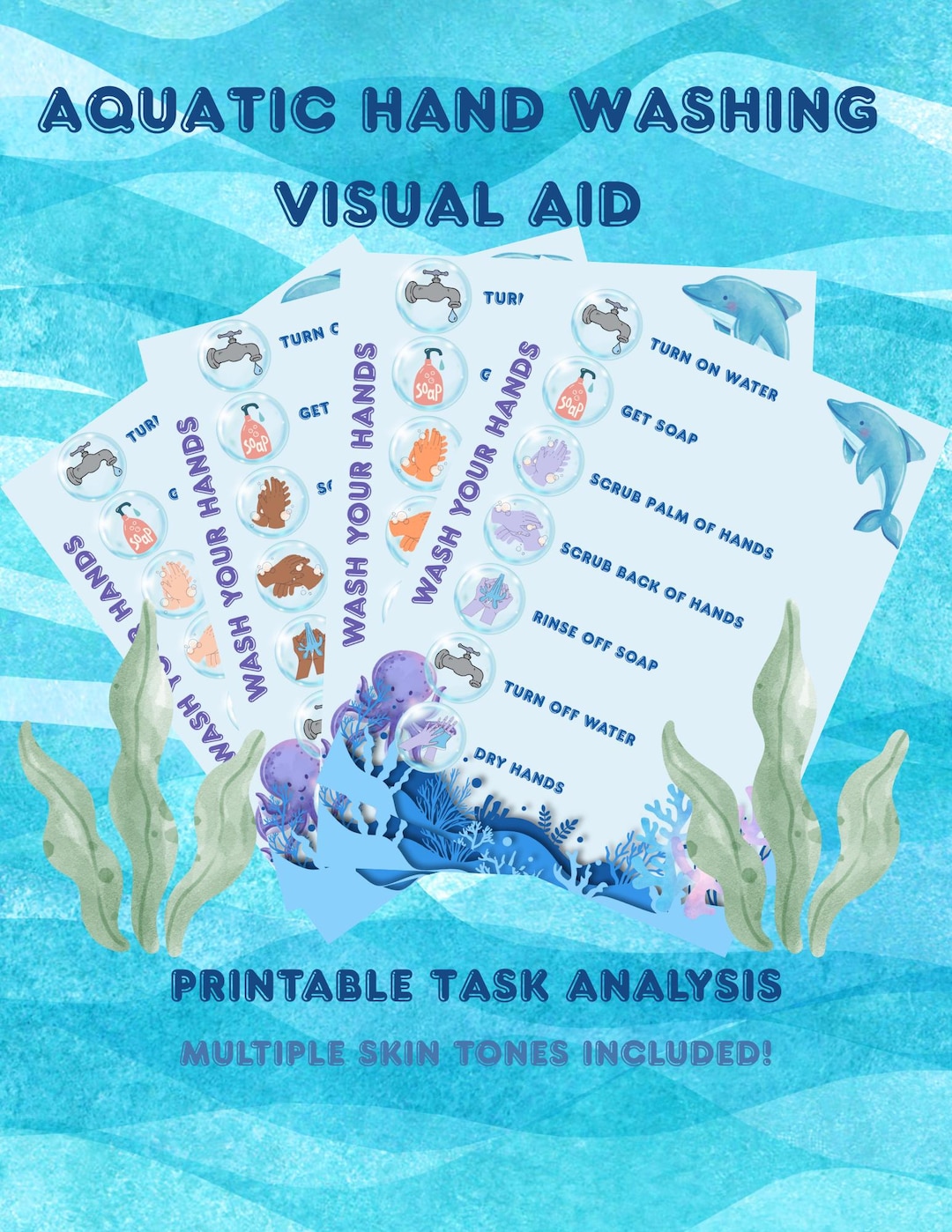 Hand Washing Task Analysis – Aquatic Theme Printable With Multiple Skin ...