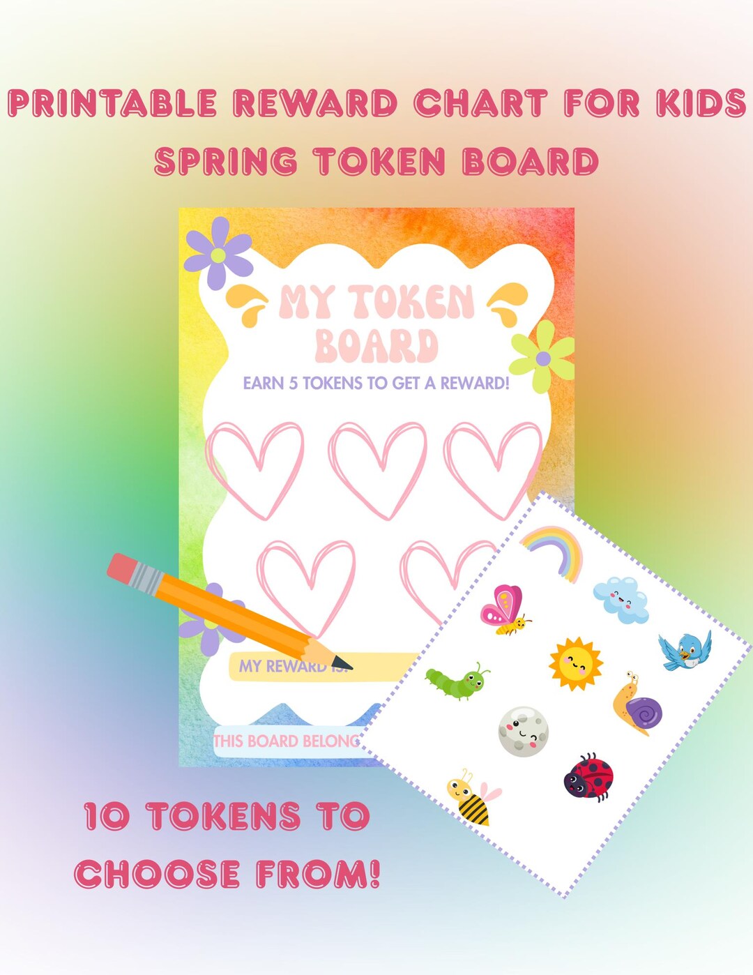 Spring Token Board for Kids – Printable Behavior Chart With Rainbow ...