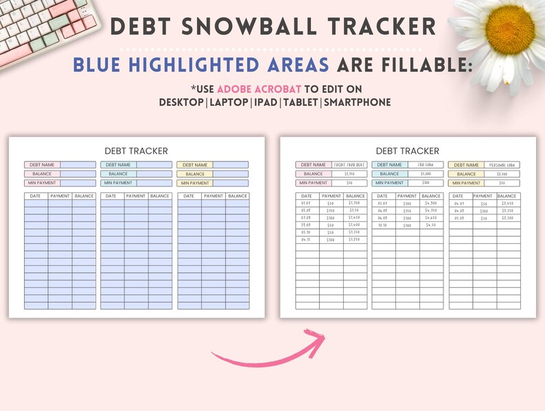 Editable Debt Snowball Tracker, Printable Debt Payoff Worksheet, Financial Planner Budget ...