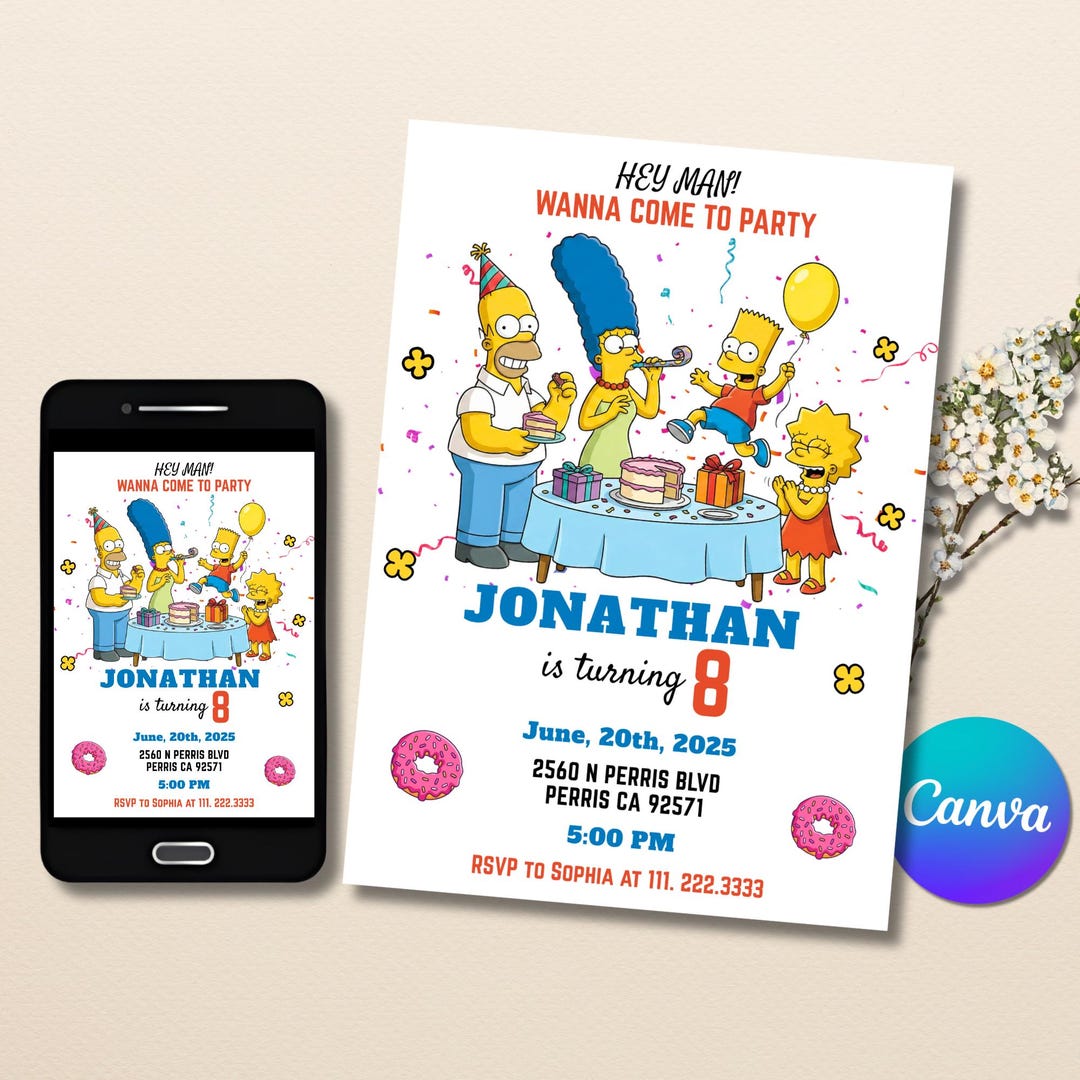 Editable Simpsons Birthday Invitation Template, Printable Birthday ...