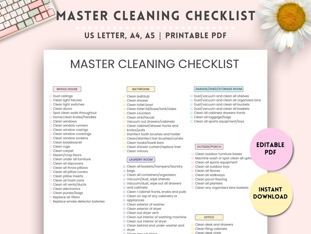 Printable Master Cleaning Checklist, House Cleaning Schedule, Chore ...
