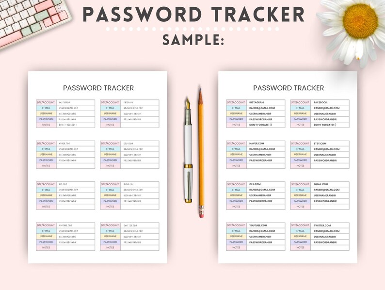 Editable Password Tracker, Printable Password Tracker, Password List ...