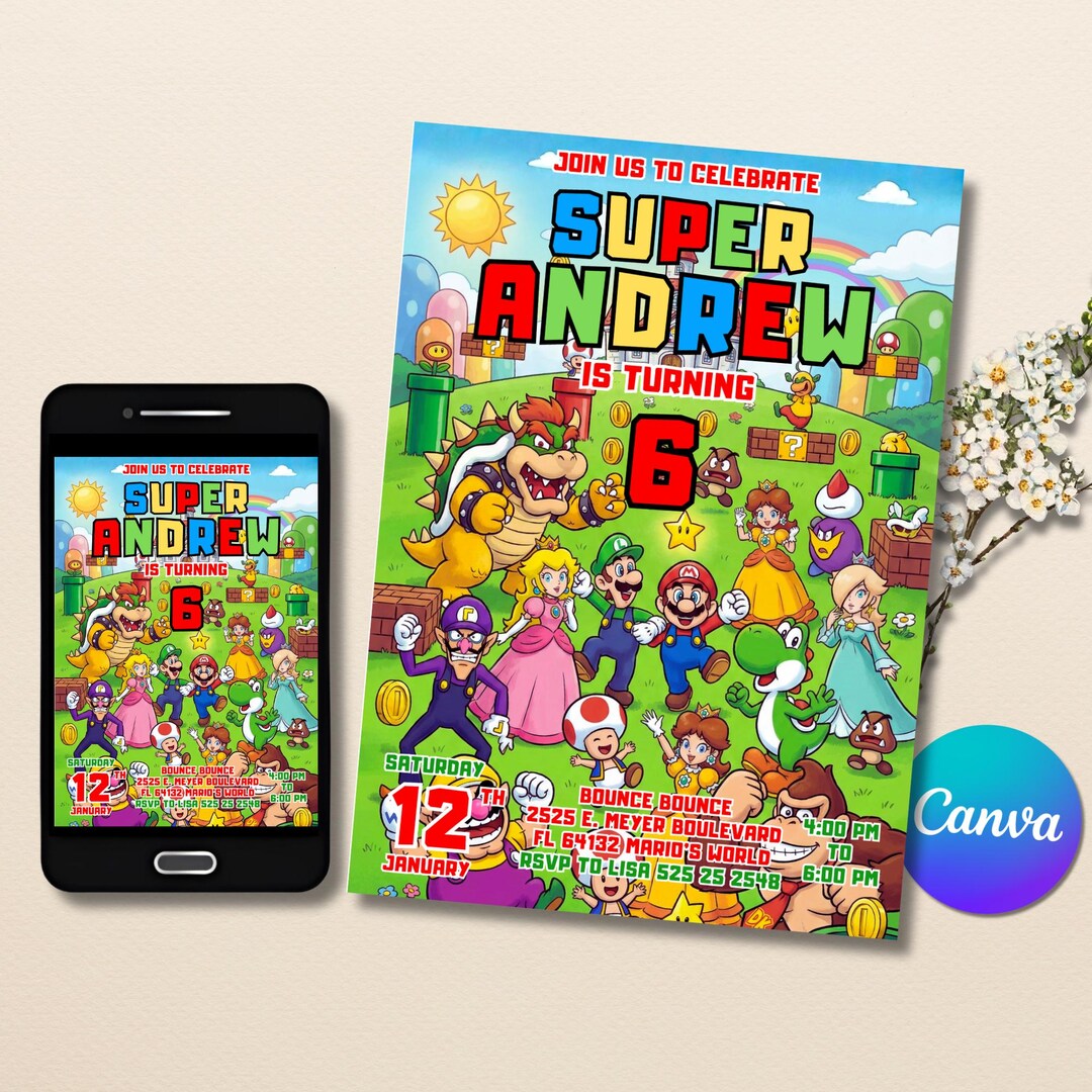 Super Mario Editable Birthday Invitation- Mario Party Invite, Boy Kids ...