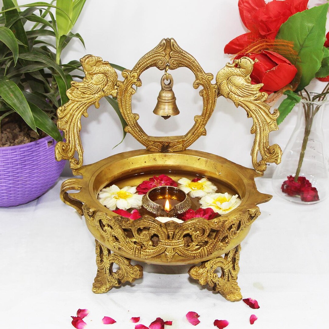 Brass Traditional Urli With Peacocks Design Urli Bowl,home Décor ...