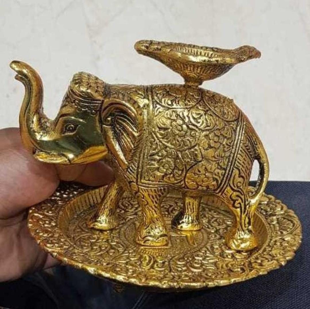 Metalganesh Diya With Elephant Idol Oil Diya Oil Lamp for Home Decor ...