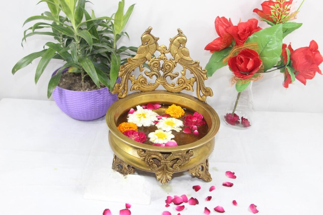 Brass Traditional Urli With Peacocks Design Urli Bowl ,home Décor ...