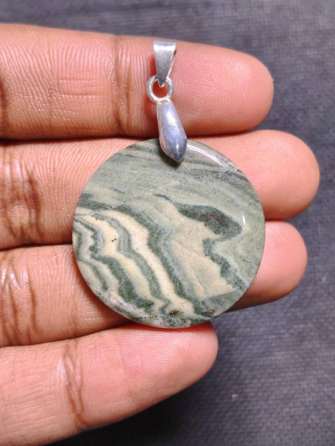 Green Ricolite Serpentine Hook Pendant Cabochon Loose Gemstone Sterling ...