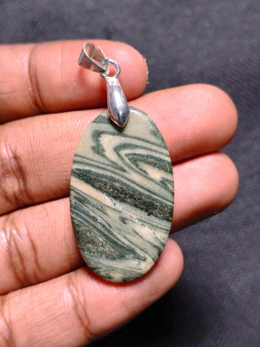 Green Ricolite Serpentine Hook Pendant Cabochon Loose Gemstone Sterling ...