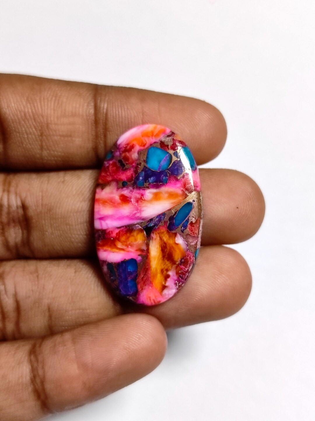 Spiny Oyster Copper Turquoise Cabochon: 31 Carat Oval Gemstone MG-911 ...