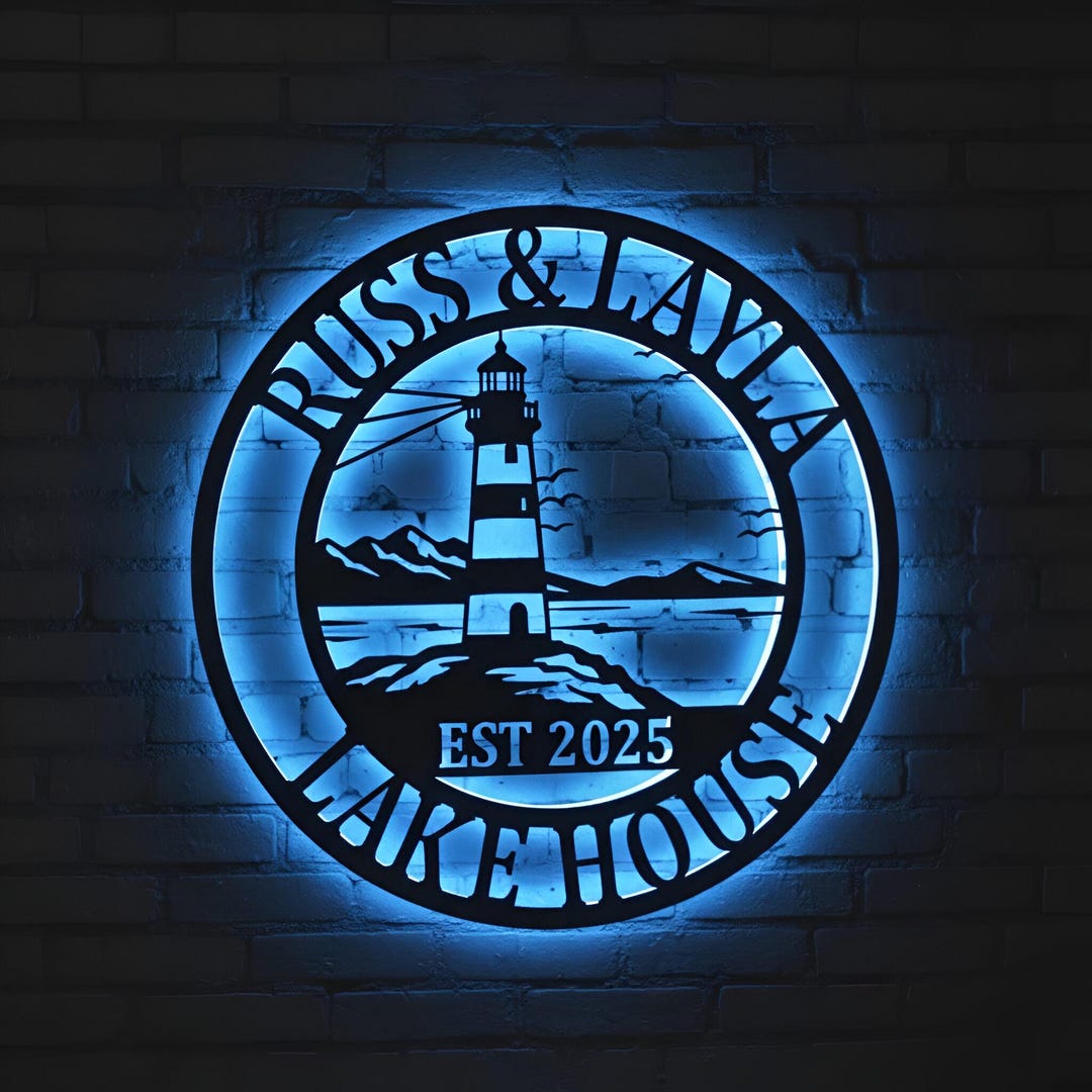 Lighthouse Metal Wall Art With LED Lights – Personalized Lake House ...