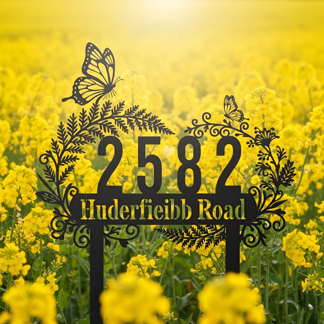 Custom House Number Metal Sign | Butterfly Address Plaque ...