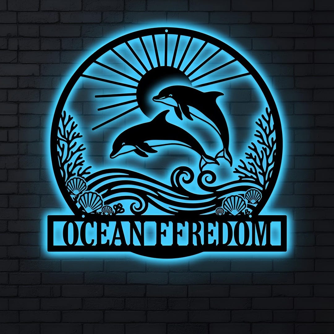 Personalized Dolphin Metal Wall Art With LED Lights– Ocean Freedom LED ...