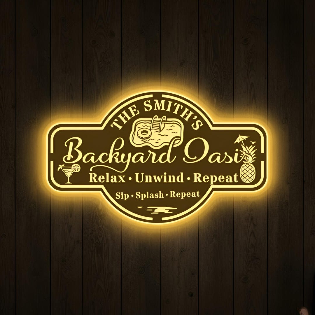 Custom Backyard Oasis LED Sign – Personalized Pool Bar Neon Light ...