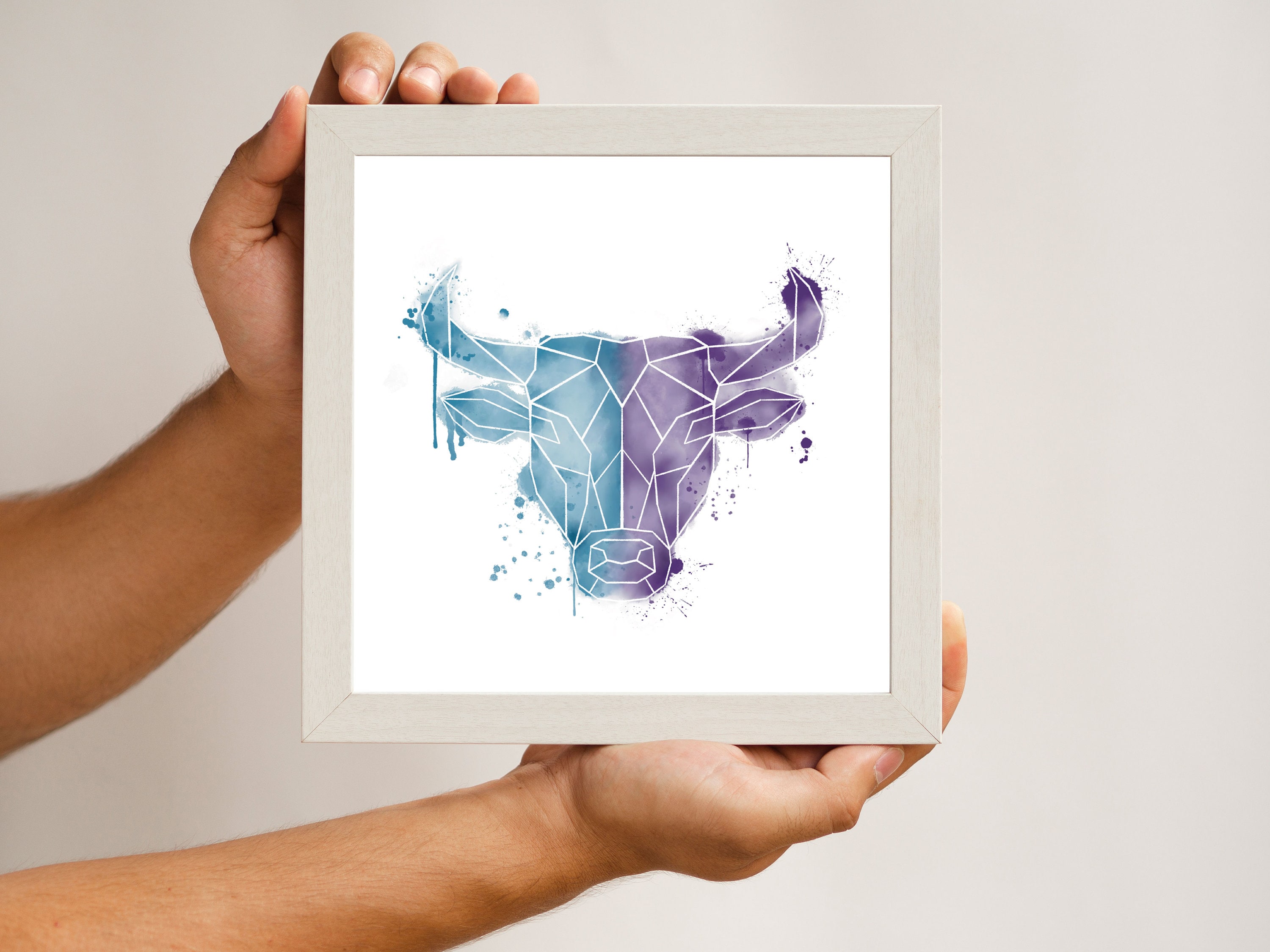 Geometric Watercolour Ox Wall Art Digital Illustration | Etsy