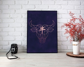 Geometric Watercolour Ox Wall Art Digital Illustration | Etsy