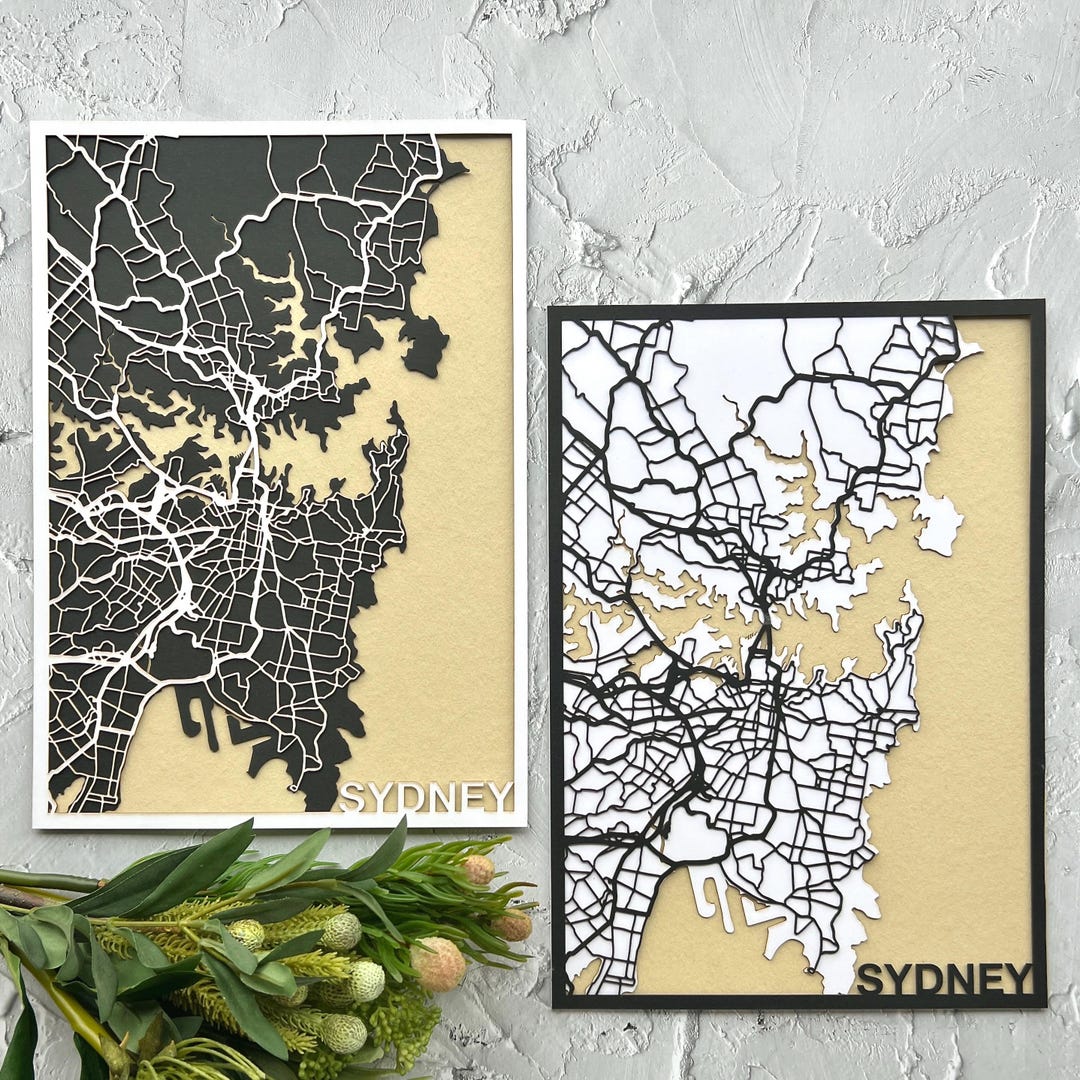 Sydney Laser Cut Street Map – Customisable Wall Art | A4 Cardstock ...