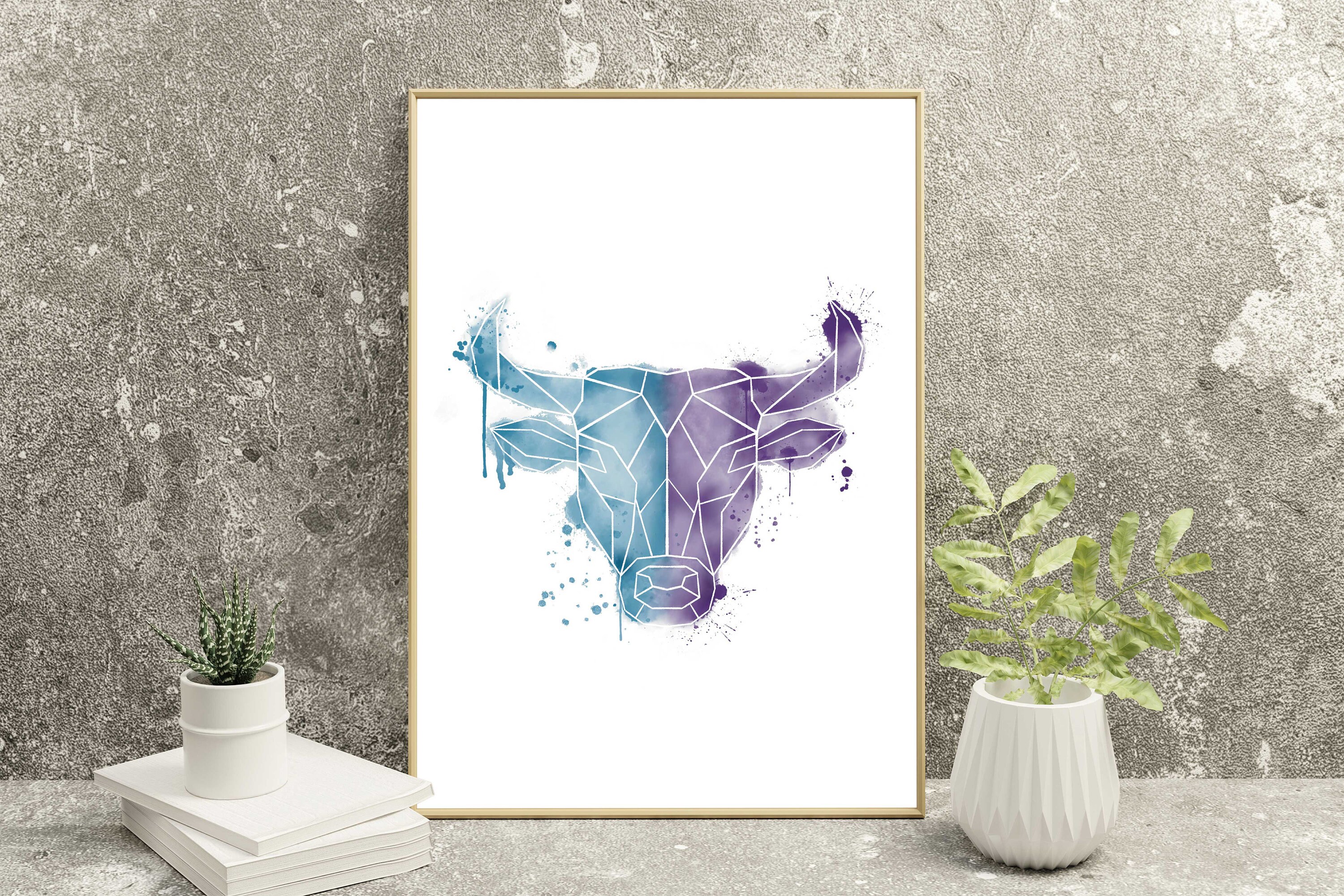Geometric Watercolour Ox Wall Art Digital Illustration | Etsy