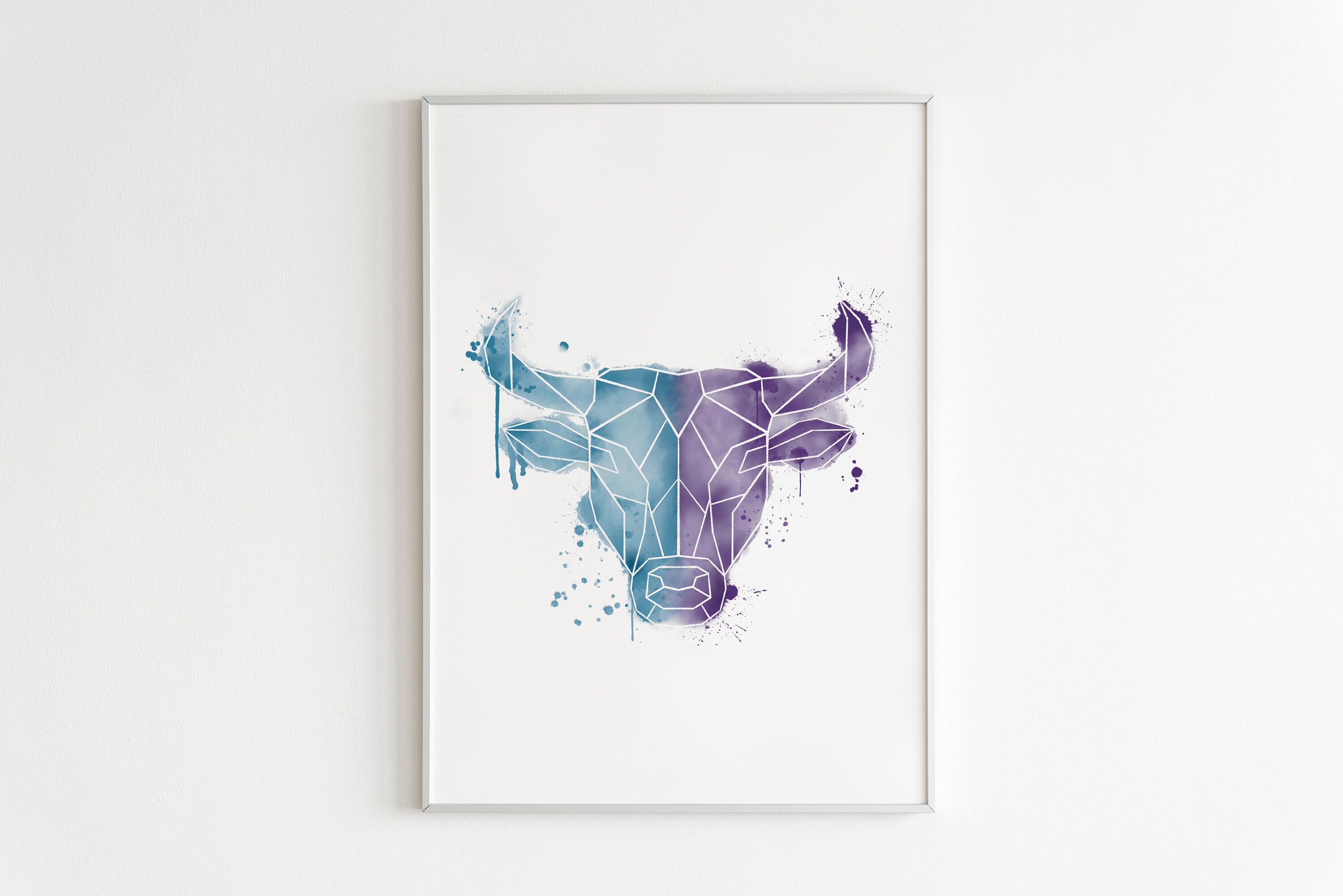 Geometric Watercolour Ox Wall Art Digital Illustration | Etsy