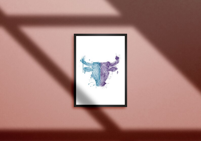 Geometric Watercolour Ox Wall Art Digital Illustration | Etsy