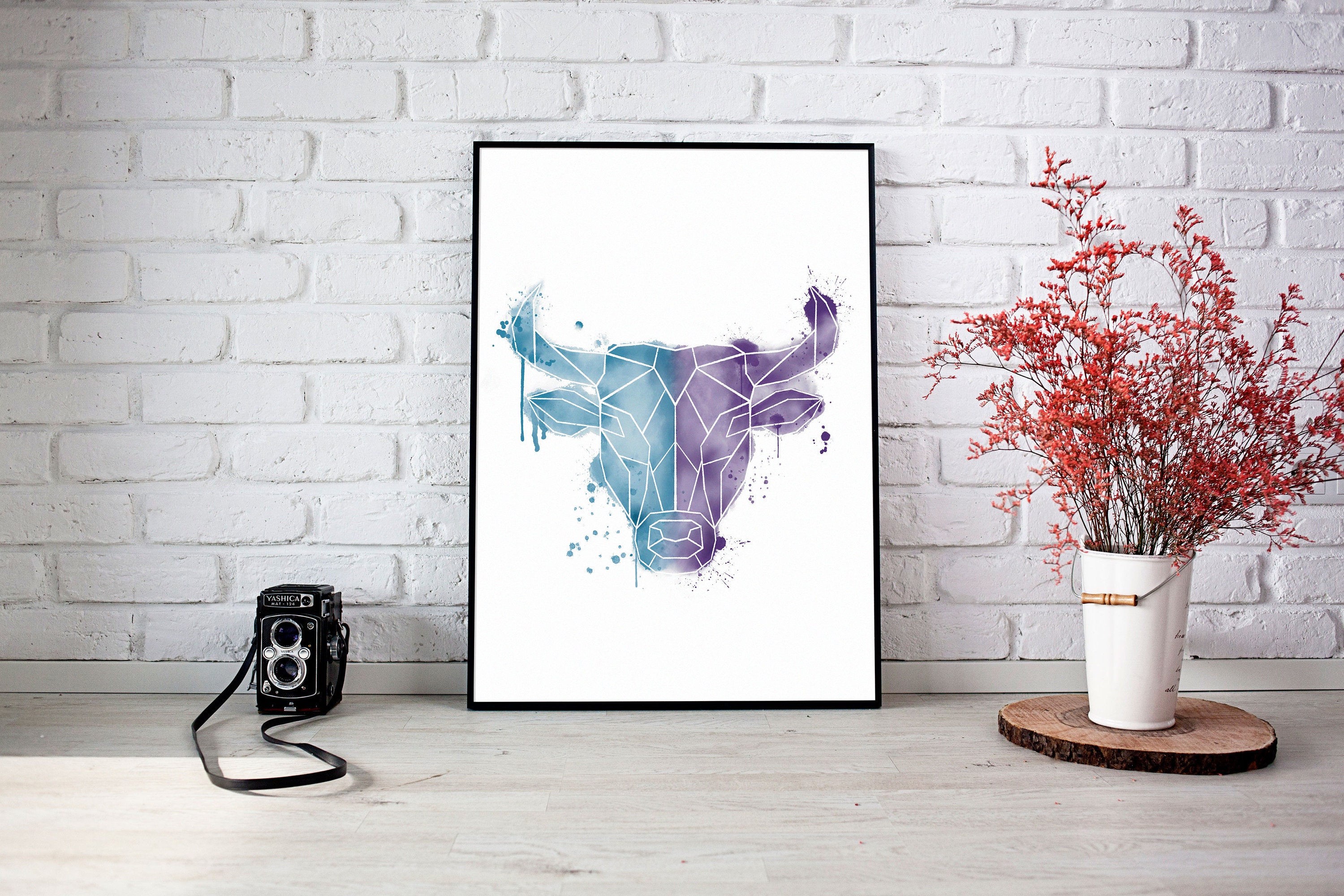 Geometric Watercolour Ox Wall Art Digital Illustration | Etsy