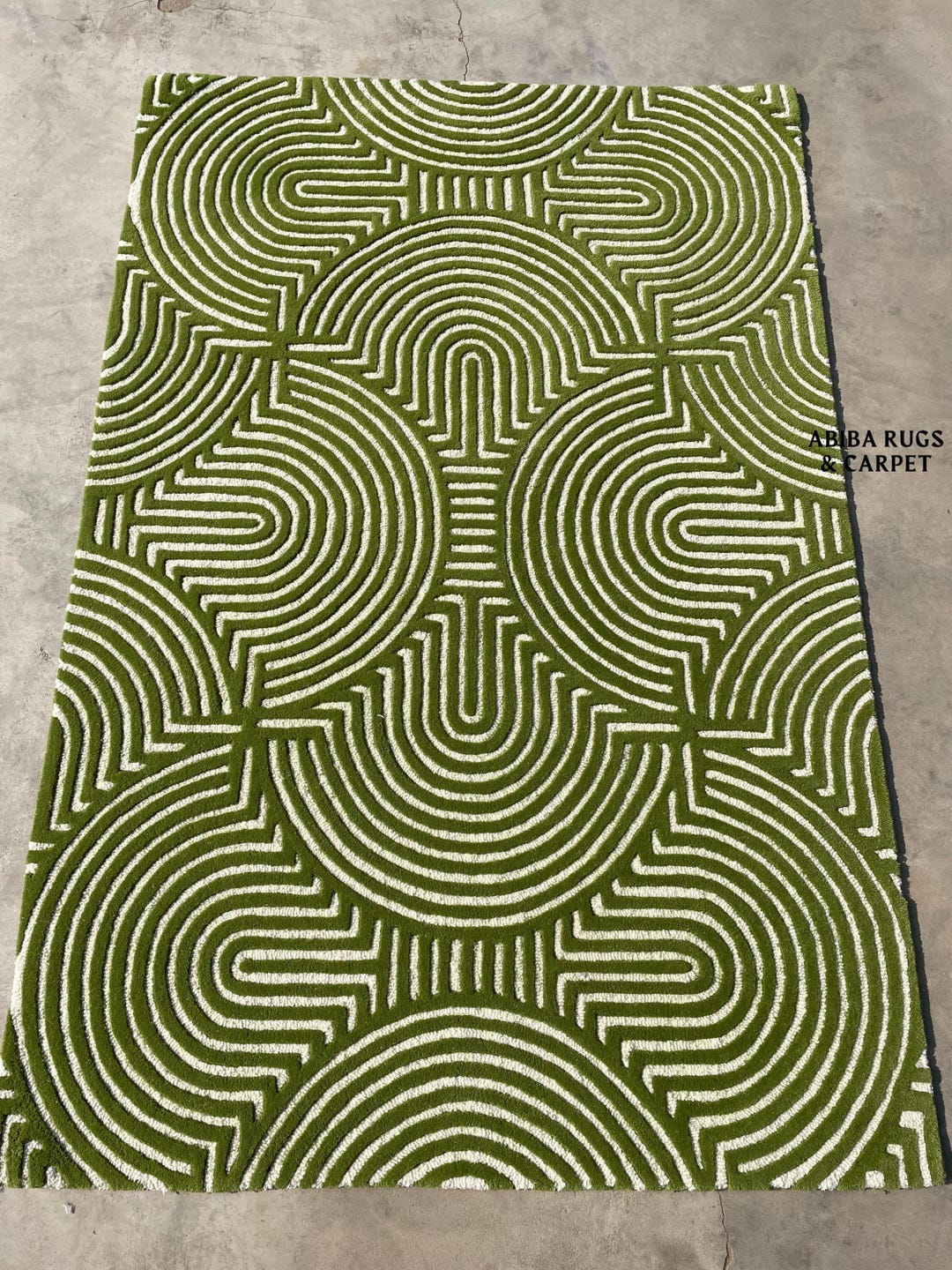 Modern Green & White Maze Rug – Hand-tufted Wool Carpet With Labyrinth ...