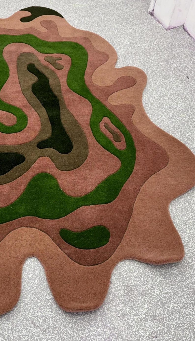 Organic Layered Contour Rug | Earth Tone Green Brown Amoeba Area Carpet ...