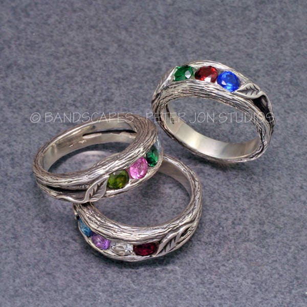 BIRTHSTONE, MOTHER'S RING, Synthetic Birthstones in Sterling Silver, 2 ...