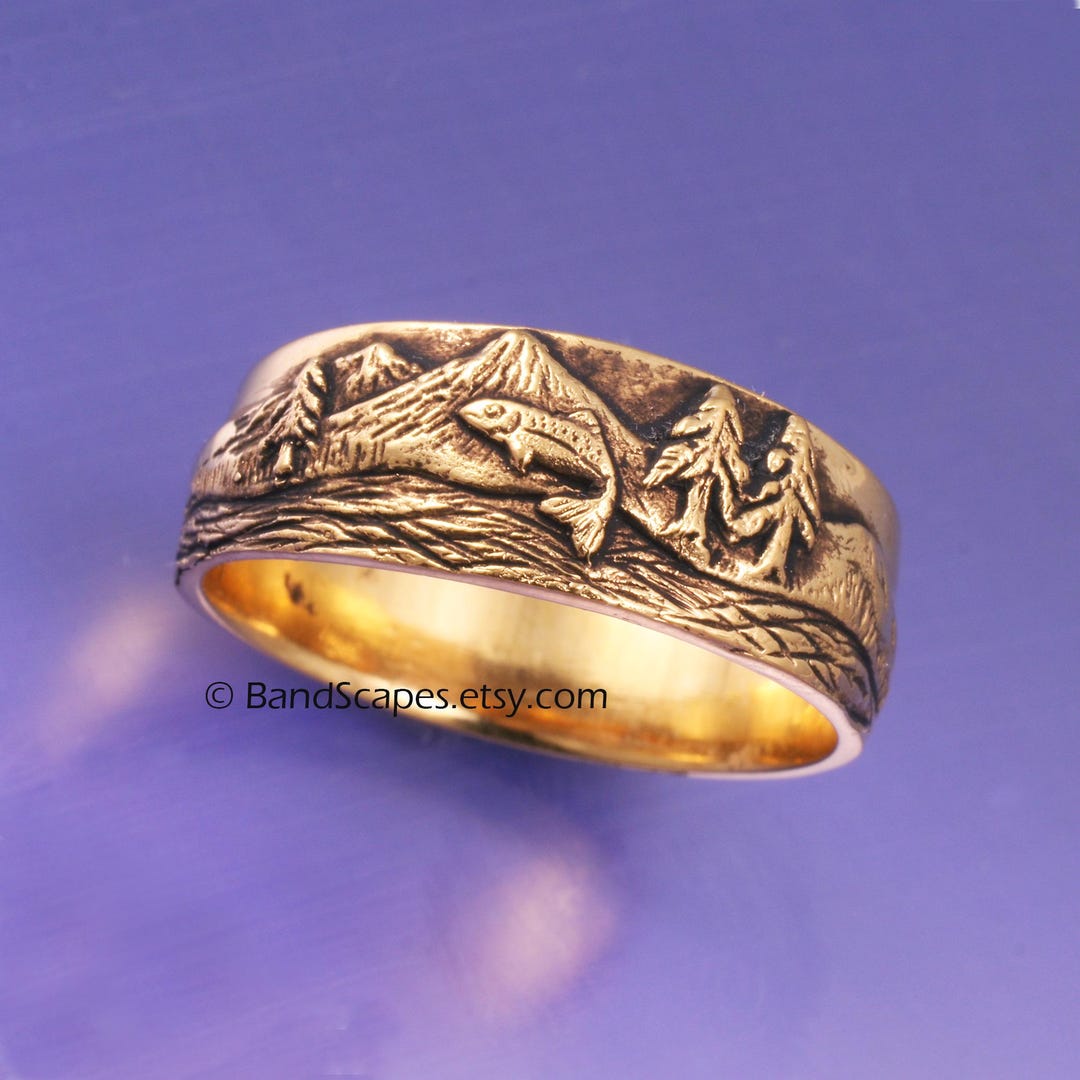Gold TROUT FISHING BAND in Either 14k Yellow, White, or Rose Gold ...