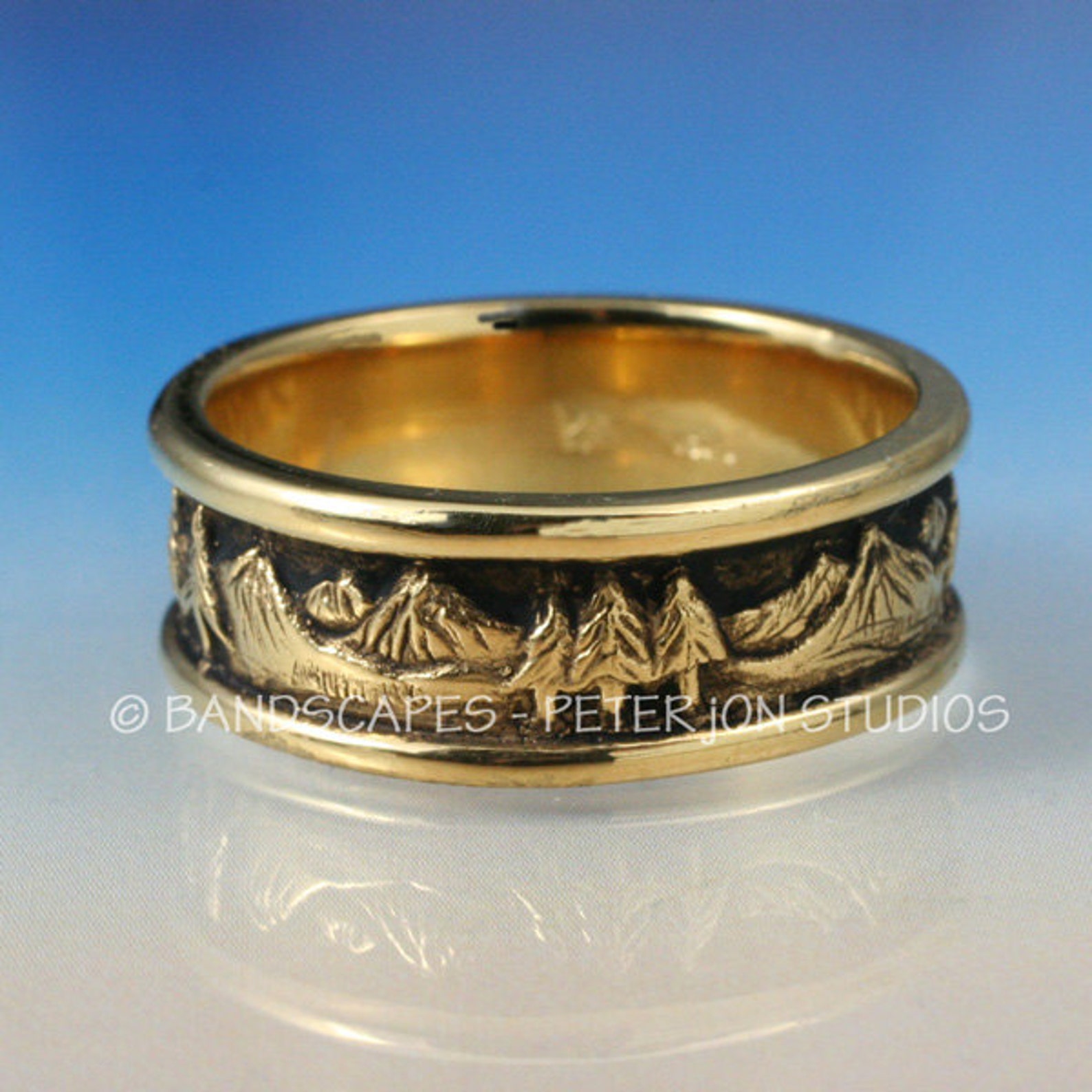 Wide LANDSCAPE BAND in Solid 14k White, Yellow, or Rose Gold, Your ...