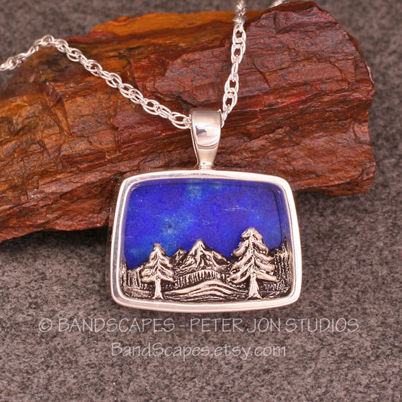 Mountain Inlay Pendant Your Choice of Stone Landscape - Etsy