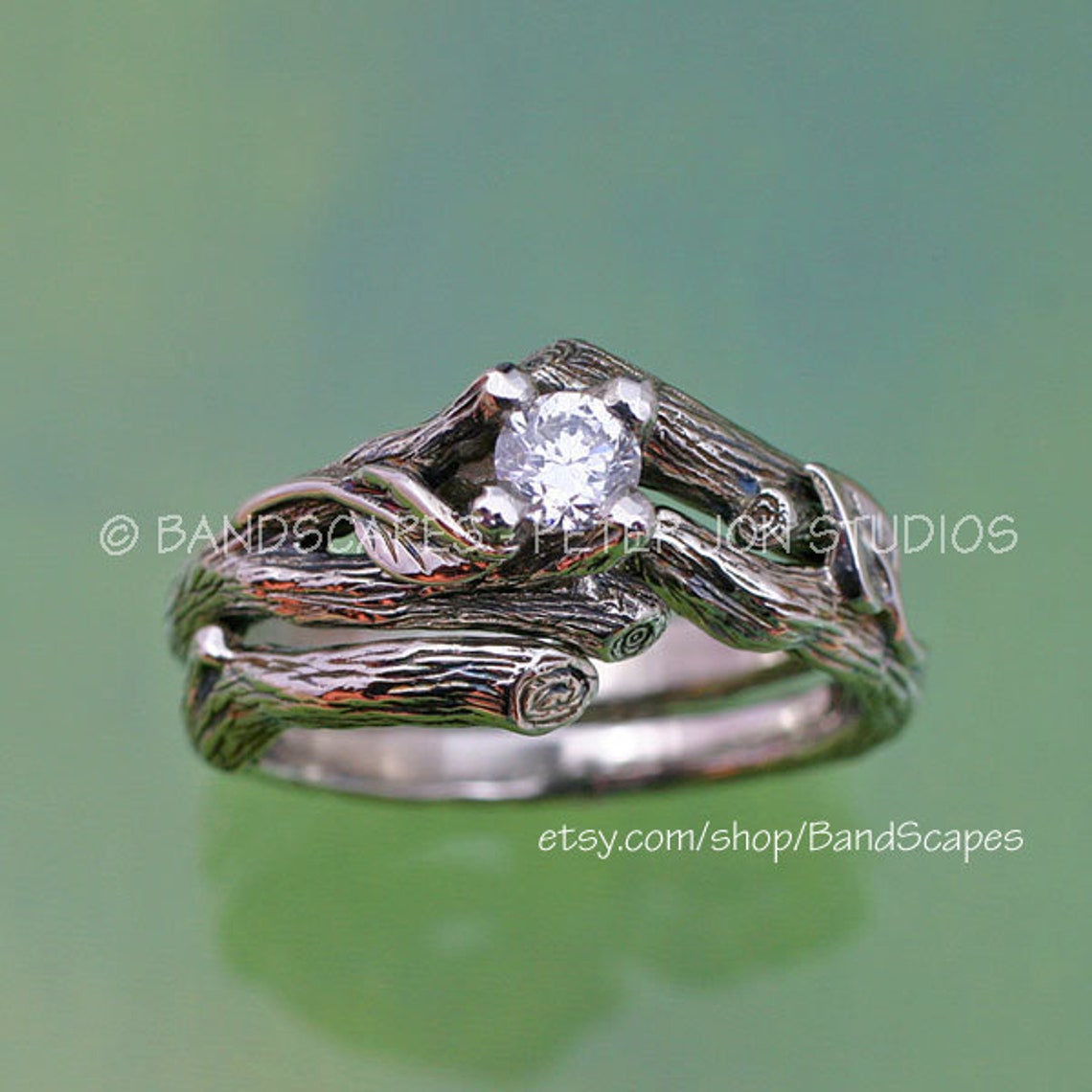 ACADIA WEDDING RING Set Twig Engagement Ring Matching - Etsy