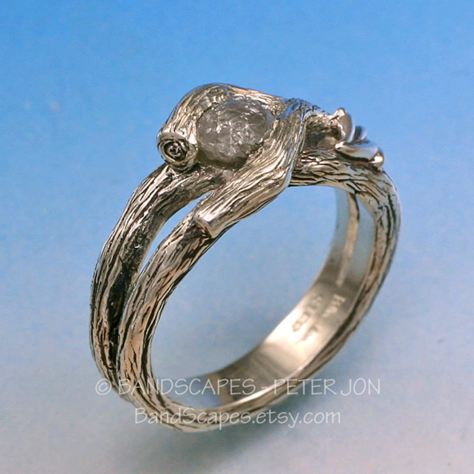 Raw, Rough Crystal Diamond ETERNAL SPRING Wedding Ring. This Twig Ring ...