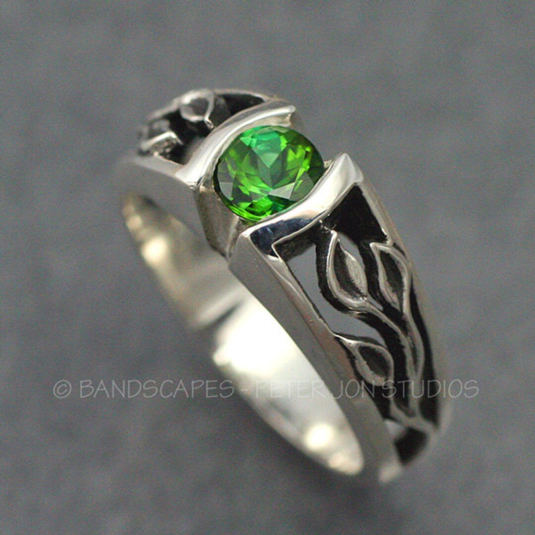 STERLING, 3-LEAF Ring With Green Tourmaline or Your Choice of Stone ...