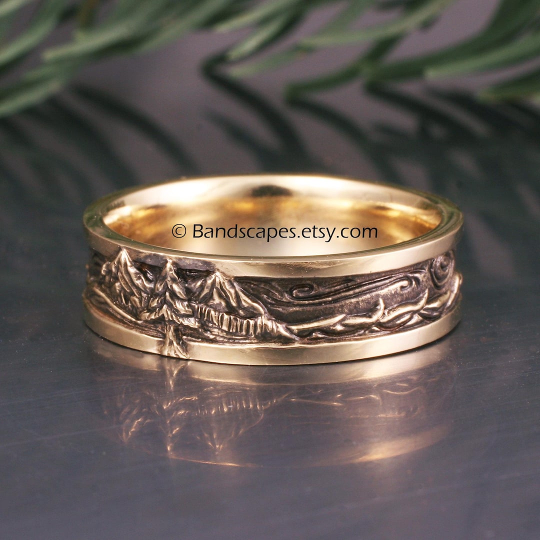 OCEAN WAVES Wedding Band With Oceans and Mountains. Made to Order in ...