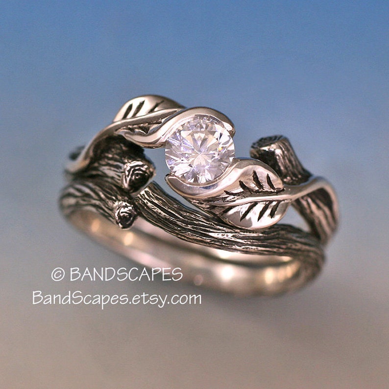 LEAVES Engagement Ring Set, Made to Order in Solid Sterling Silver ...
