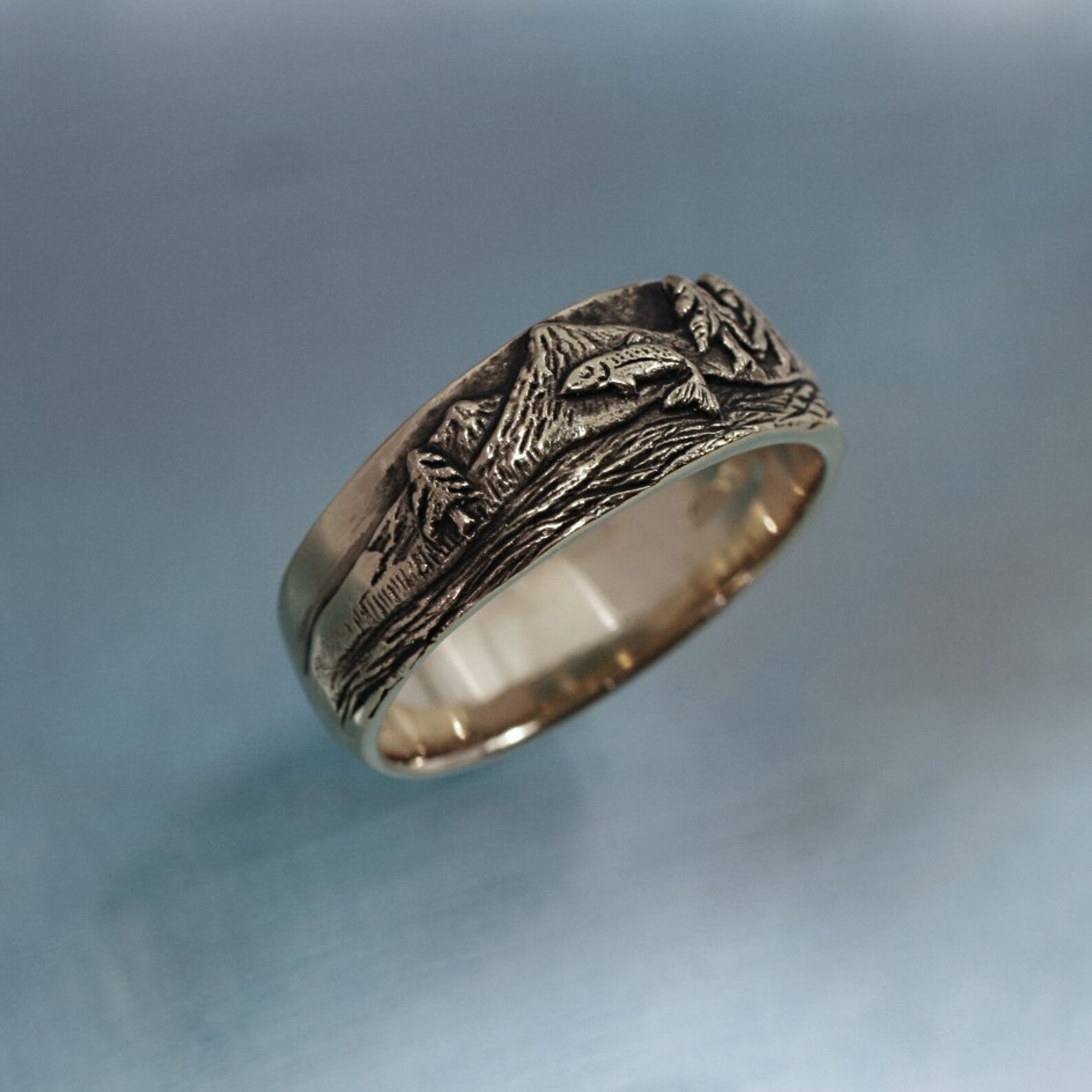 TROUT FISHING Ring in Sterling Silver - Mountain Fly Fishing, Landscape ...