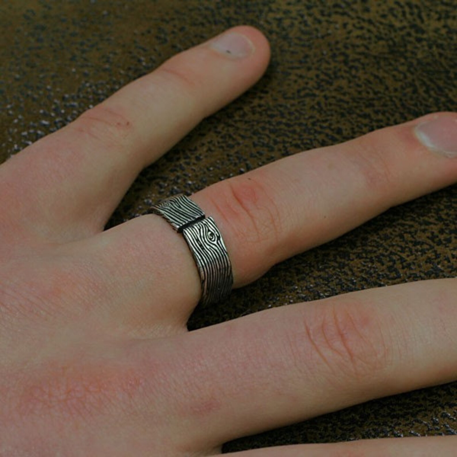 WOOD PLANK Band, Handmade Wedding Band in Sterling Silver, Unique ...