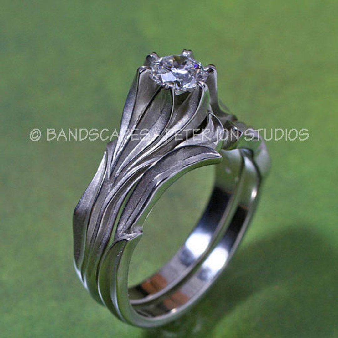 MOISSANITE, ALPINE LILY Wedding Set, Engagement Ring and Matching ...