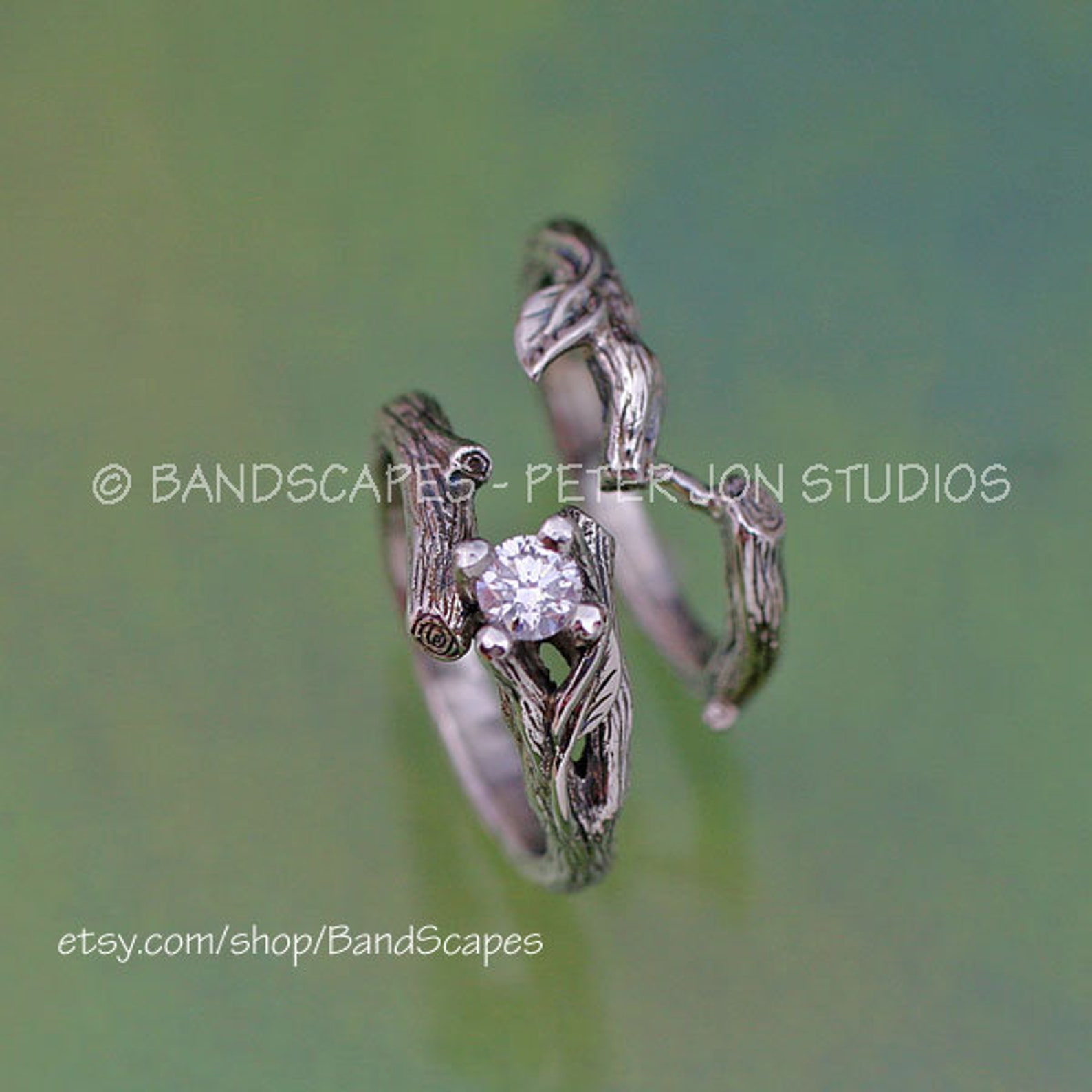 ACADIA WEDDING RING Set Twig Engagement Ring Matching - Etsy