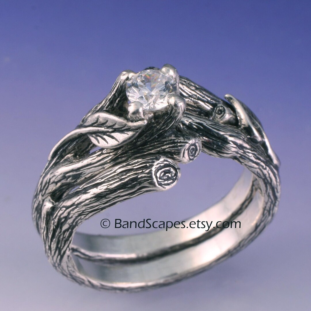 ACADIA WEDDING RING Set With Moissanite - Twig Engagement Ring ...