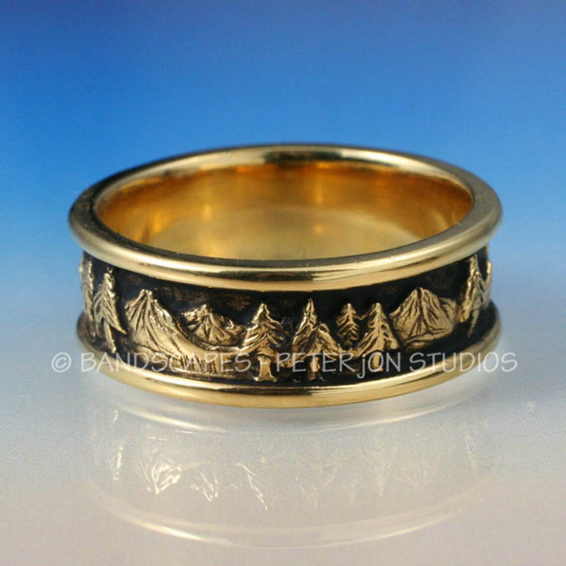 Wide LANDSCAPE BAND in Solid 14k White Yellow or Rose Gold - Etsy