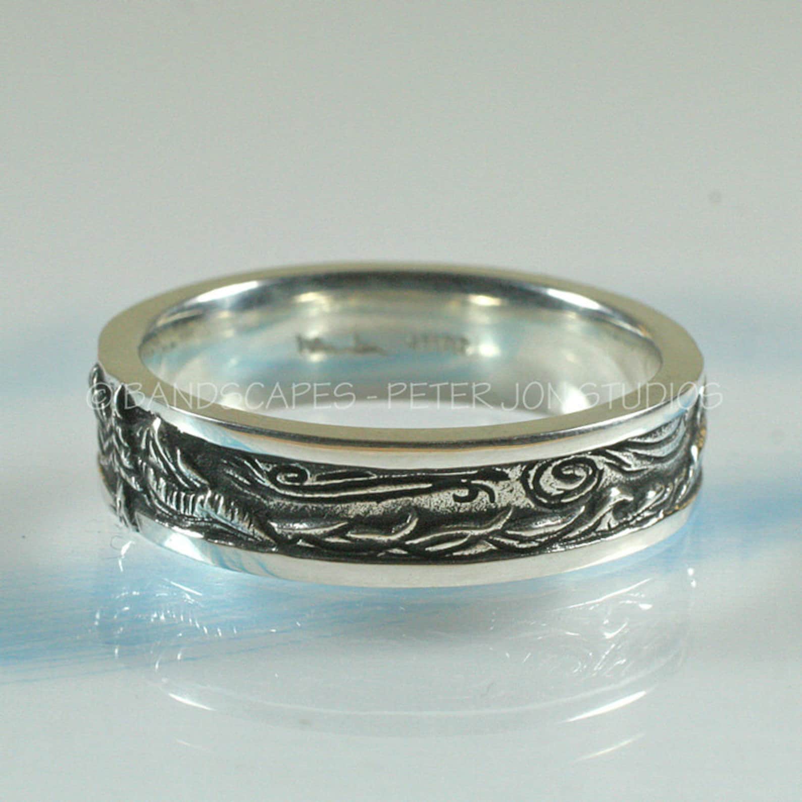 OCEAN WAVES Wedding Band With Oceans and Mountains. Made to - Etsy