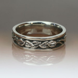 CIRCLING LEAVES Wedding Band. 6mm Width. This Ring in Sterling Silver ...