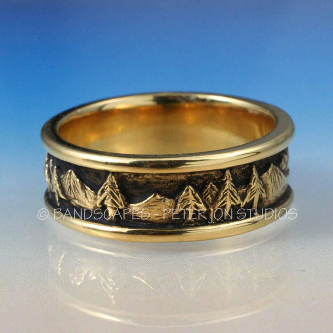 Wide LANDSCAPE BAND in Solid 14k White Yellow or Rose Gold - Etsy