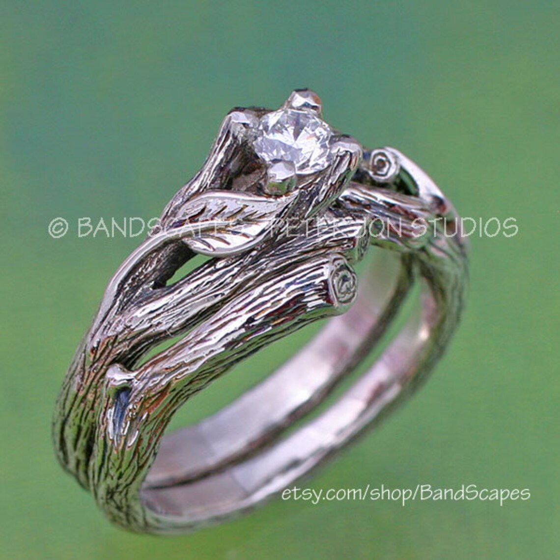 ACADIA WEDDING RING Set Twig Engagement Ring Matching - Etsy