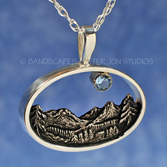 BLUE MOON Over Crystal Peaks Mountain Pendant in Sterling Silver Mountain Jewelry Tree Pendant Etsy Canada